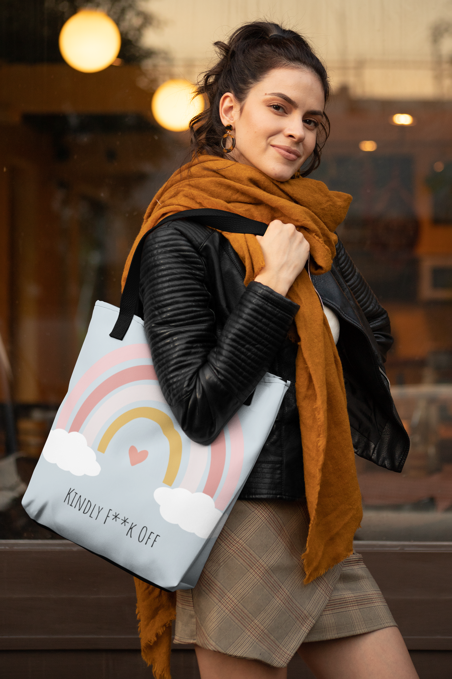 Rainbow Adjustable Tote/Messenger Bag- Kindly F**K Off (grey ...